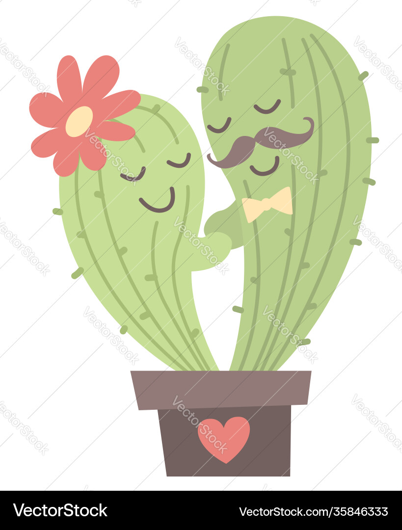 Cactus hug cute love cactuses for Royalty Free Vector Image