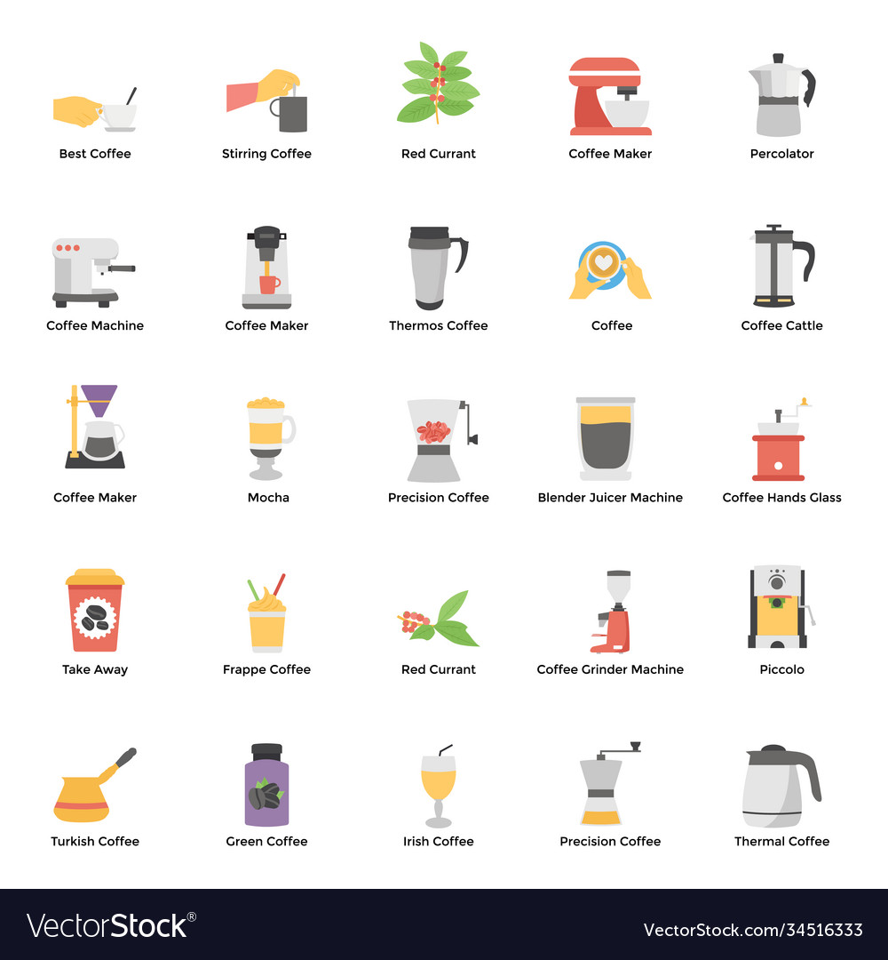 Coffee production flat icons set Royalty Free Vector Image