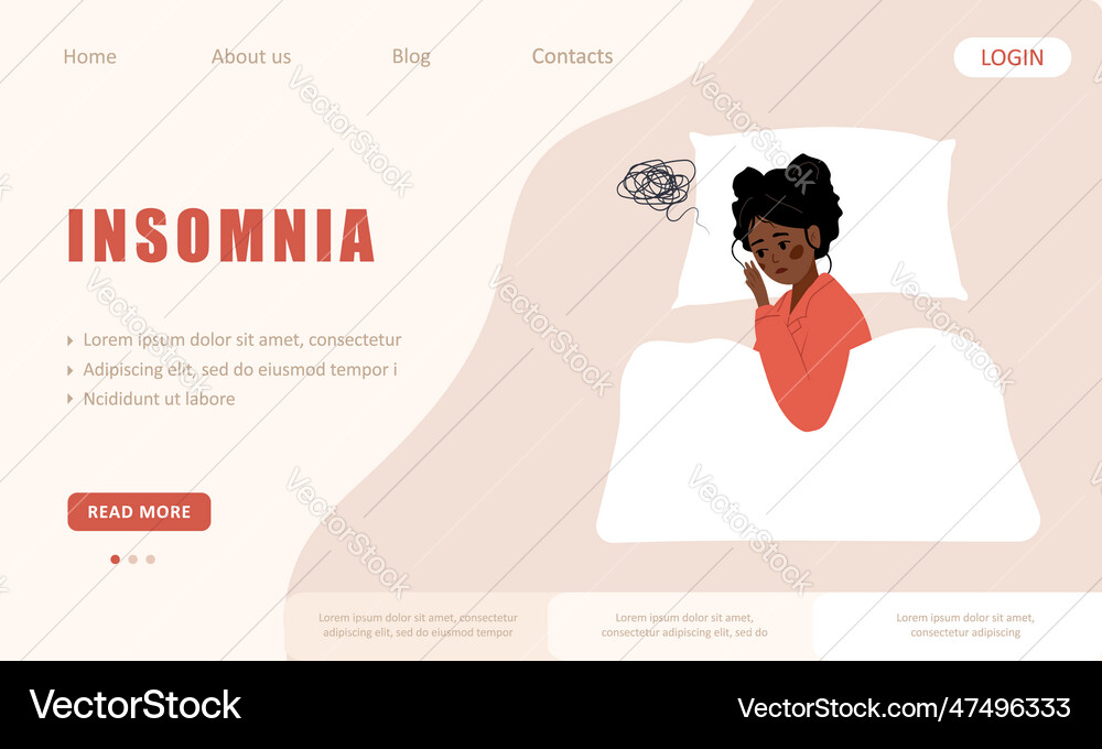 Insomnia landing page template tired african Vector Image