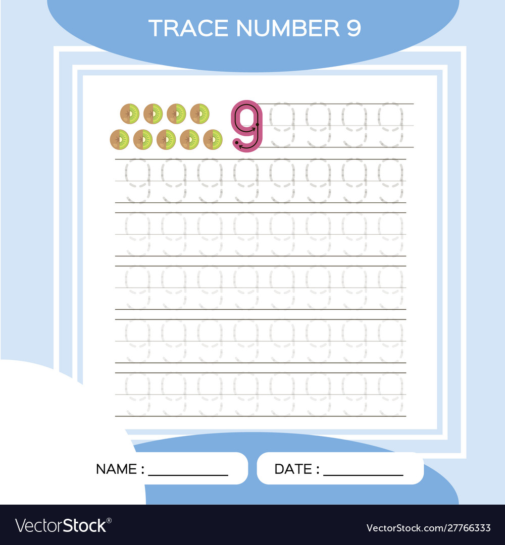Trace number 9 nine children educational game Vector Image
