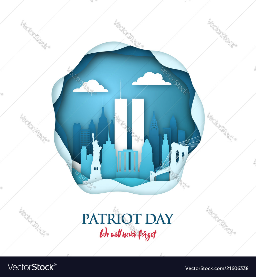 911 patriot day paper art card with twin towers Vector Image