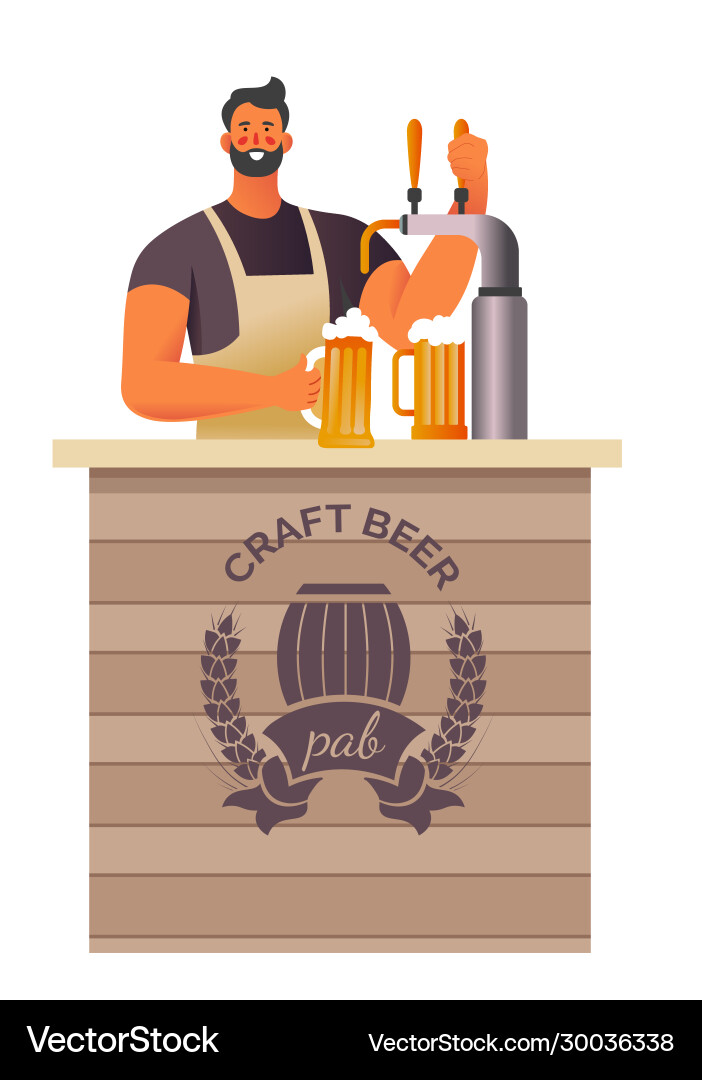 Brewery and craft beer pub bartender pouring Vector Image