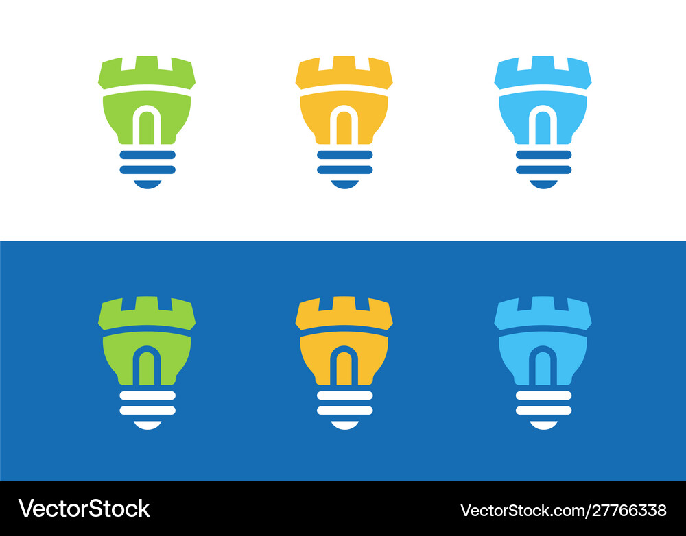 Castle and lightbulb logo set collection lamp Vector Image