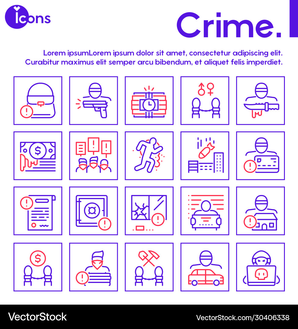Color linear icon banner set crime Royalty Free Vector Image