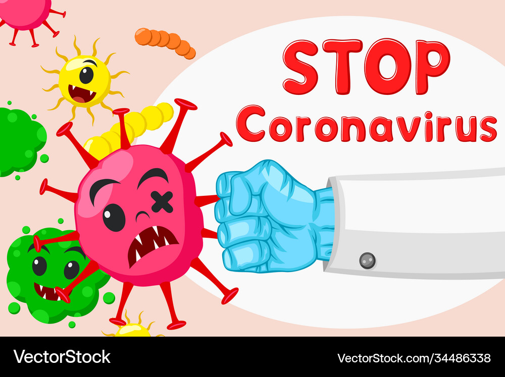 Coronavirus germ received a fist punch stop Vector Image