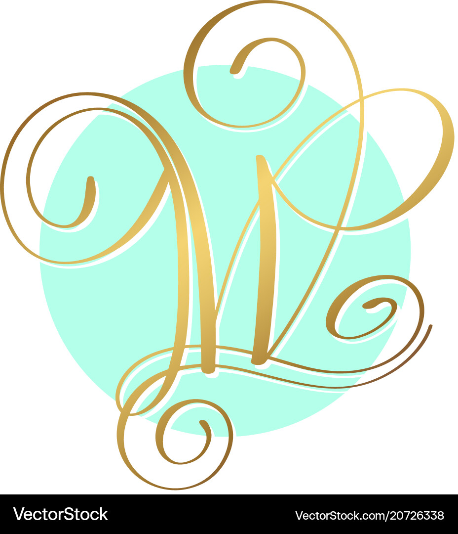 Gold calligraphy letter on circle blue background Vector Image