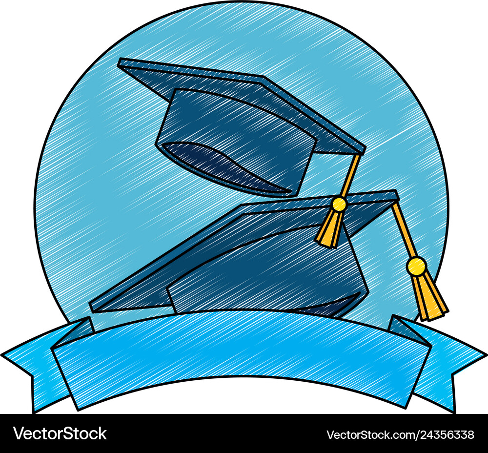 Graduation hats with ribbon Royalty Free Vector Image