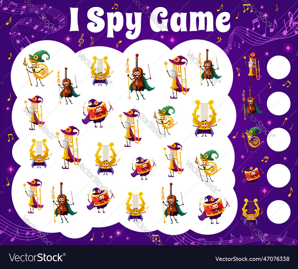 I spy game wizard and fairy musical instruments Vector Image