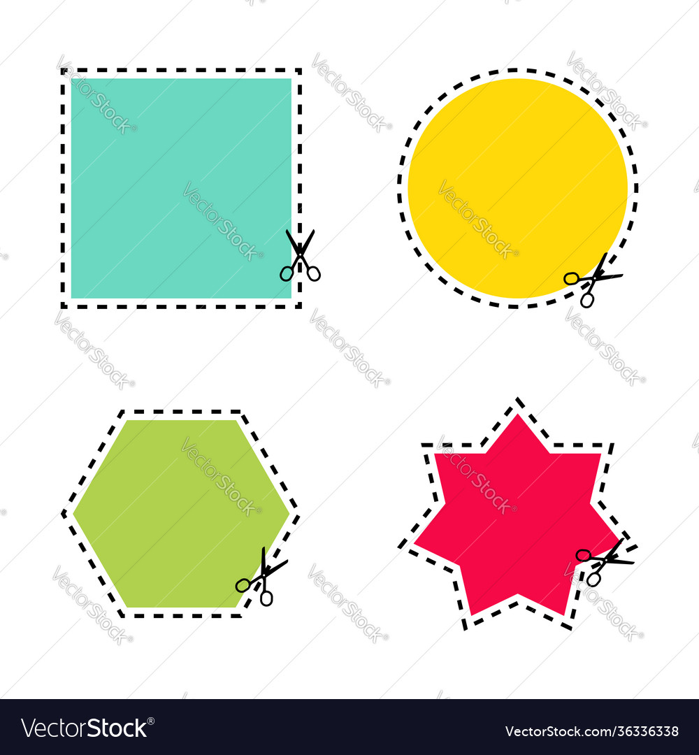 Set scissors cutting different colors shapes Vector Image