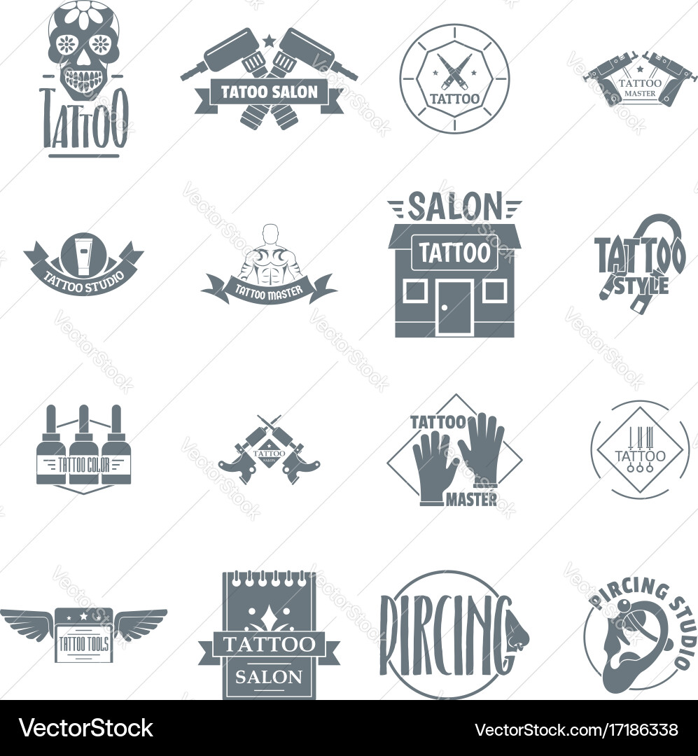 Tattoo logo icons set simple style Royalty Free Vector Image