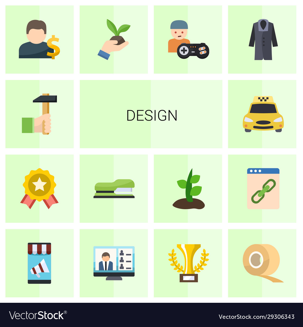 14 design flat icons set isolated on white Vector Image