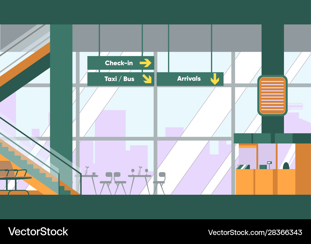 Airport terminal with registration desk timetable Vector Image