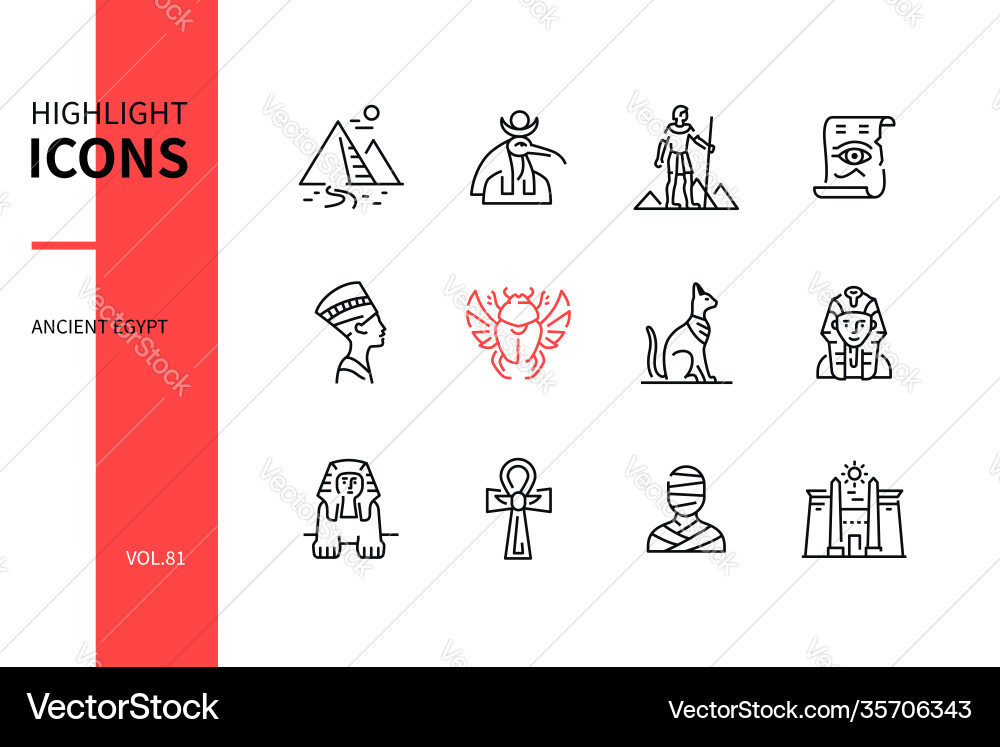 Ancient egypt - modern line design style icons set