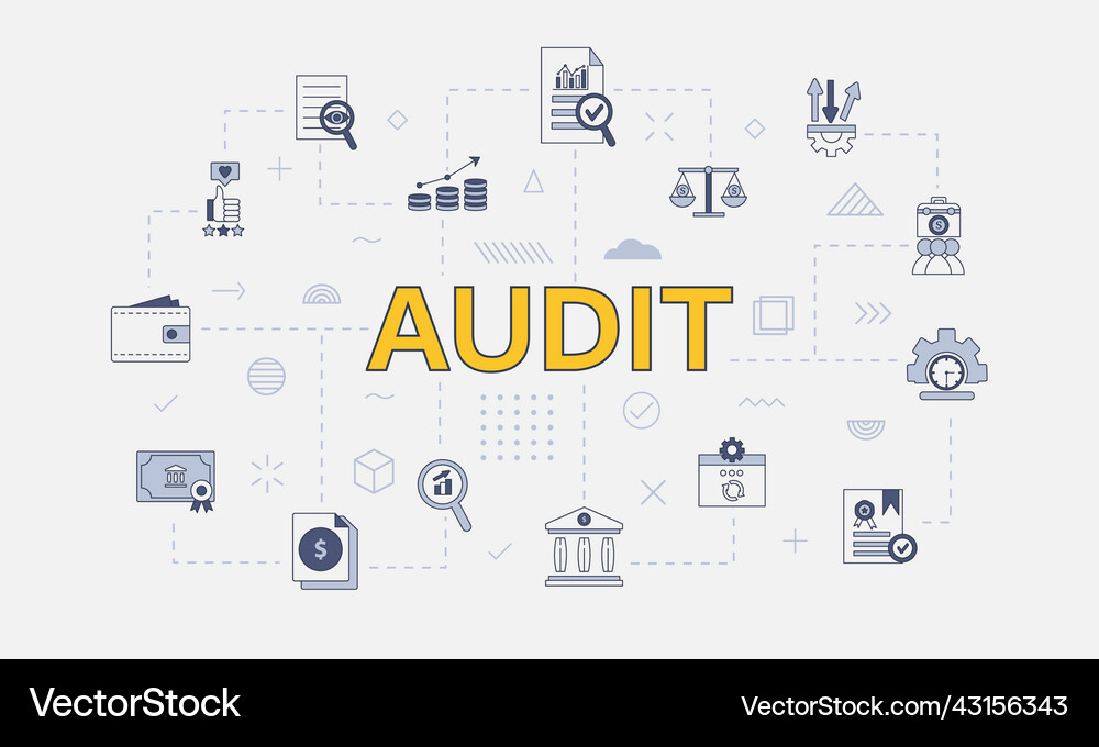Audit concept with icon set with big word or text Vector Image