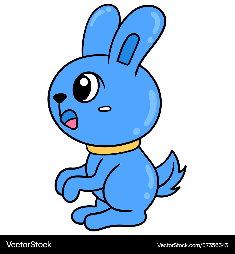 Blue rabbit is standing cute pet doodle icon Vector Image