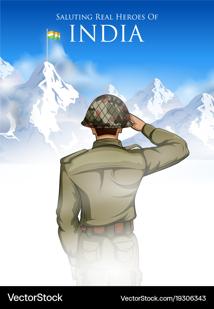 Indian Soldier Saluting the Flag Royalty Free Vector Image
