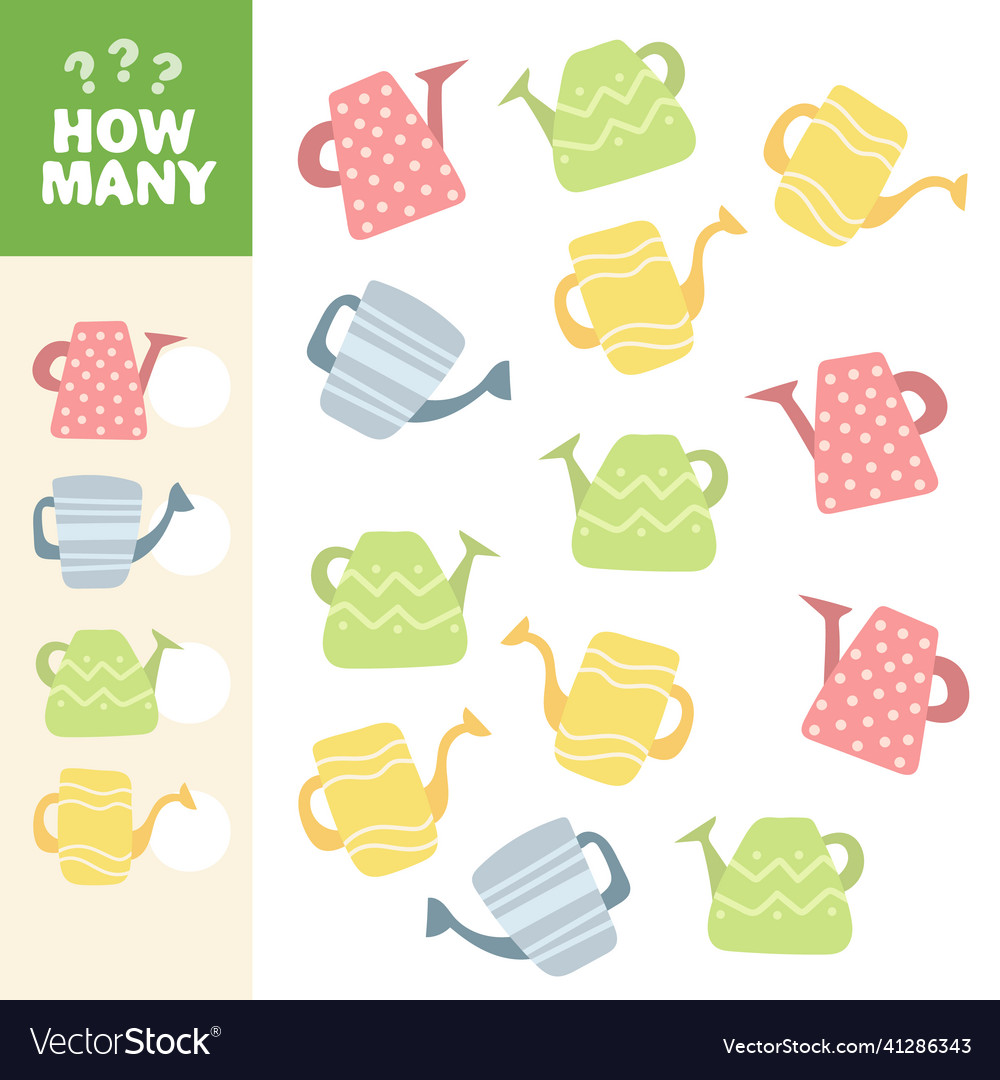 Matching game with watering cans garden math Vector Image