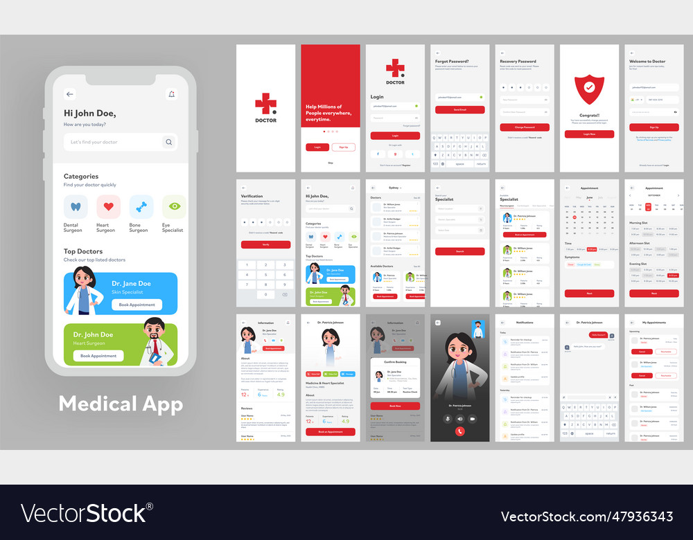 Medical app ui kit for responsive website Vector Image
