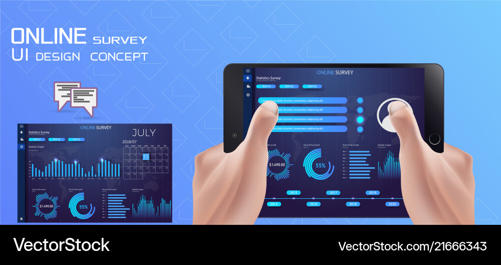 Online survey checklist hand holds tablet Vector Image