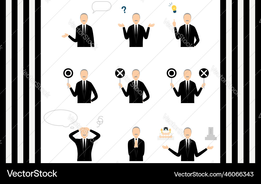 Pose set for senior men in mourning 9 poses Vector Image