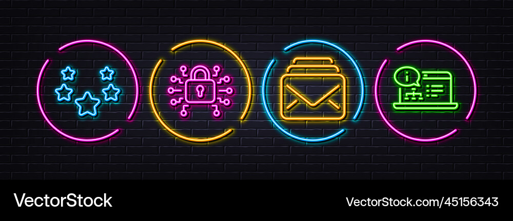 Stars security lock and mail minimal line icons Vector Image