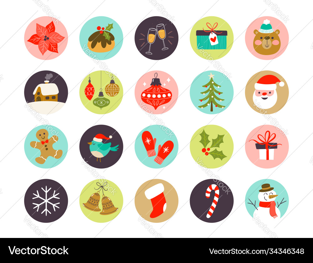 Colorful christmas icon collection Royalty Free Vector Image