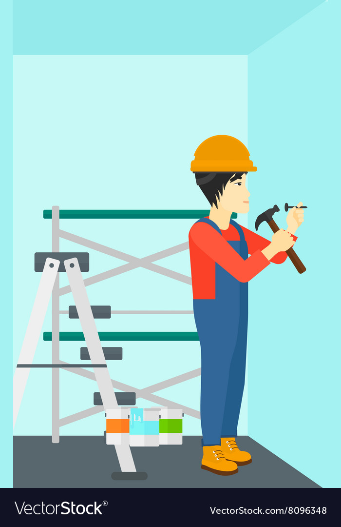 Constructor hammering nail Royalty Free Vector Image