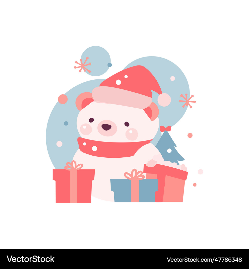 Cute christmas bear in flat style isolated Vector Image