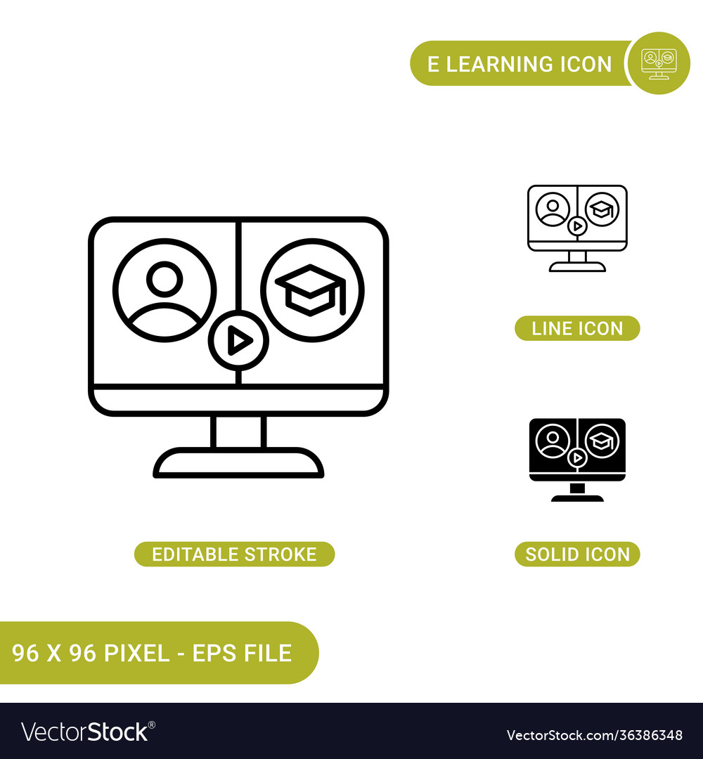 E learning icons set with solid icon line style Vector Image