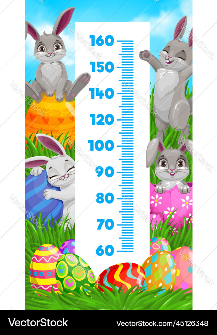 Kids height chart meter easter bunnies with eggs Vector Image