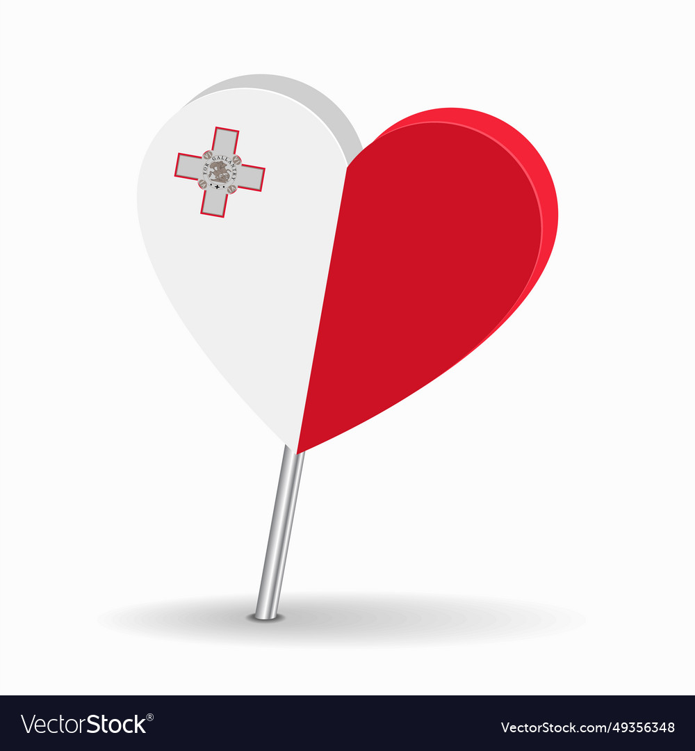Maltese Flag Heart Shaped Map Pointer Layout Vector Image