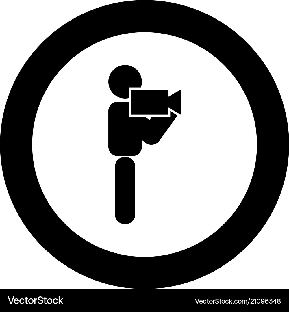 Man with video camera stick icon black color Vector Image