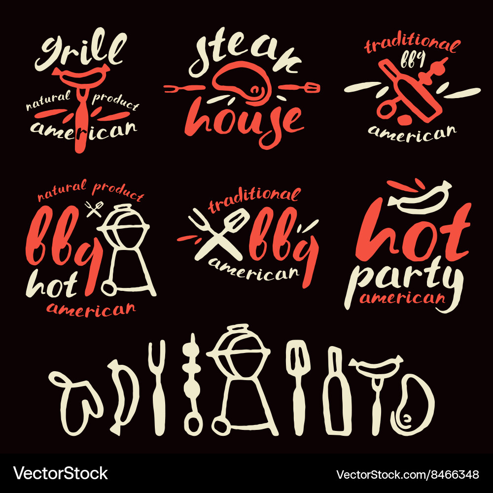 Set of barbecue labels badges and design elements Vector Image