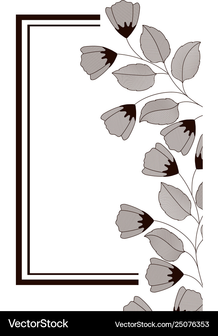 Flowers with leaves and rectangle isolated icon Vector Image