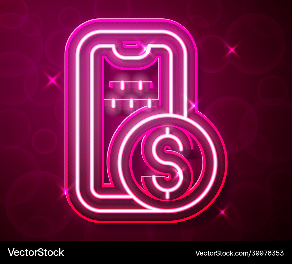 Glowing neon line mobile banking icon isolated Vector Image