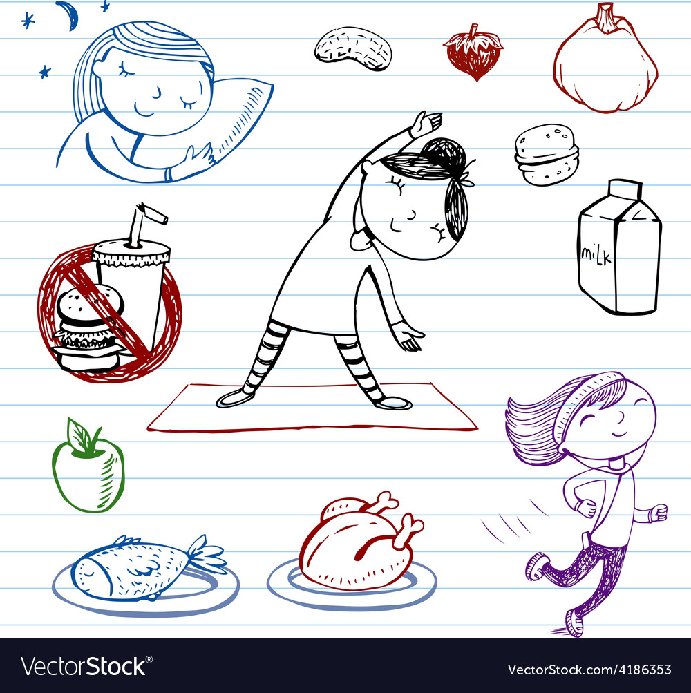 Healthy Lifestyle Doodle Set Royalty Free Vector Image