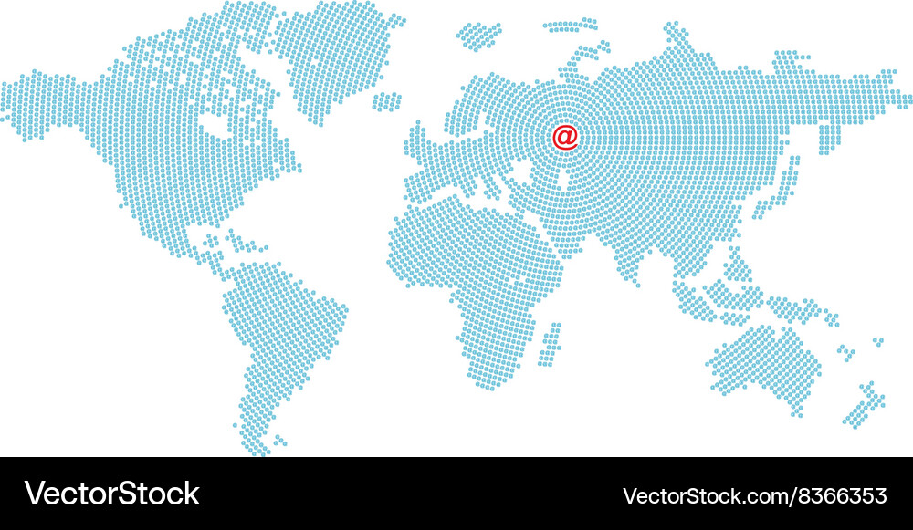 Map of the world consisting blue e-mail symbol Vector Image
