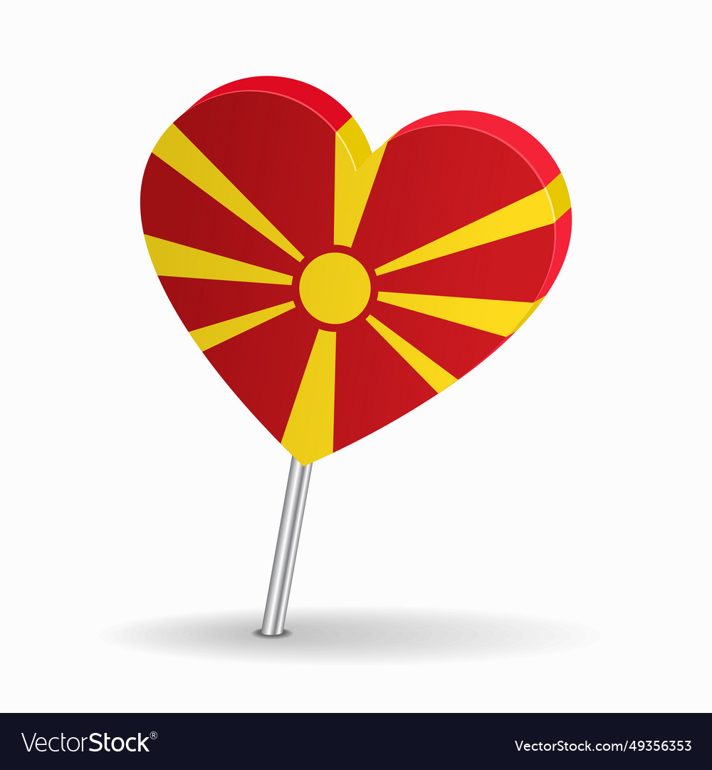 North macedonian flag heart-shaped map pointer Vector Image