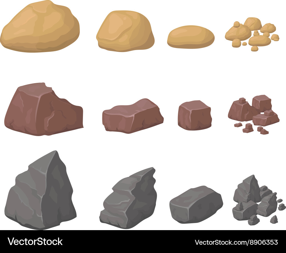 Rocks Stones Set various cartoon styled rocks and Vector Image