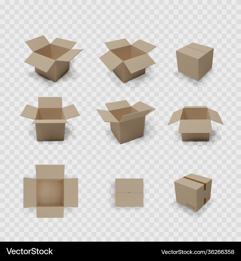 Box collection on transparent background carton Vector Image