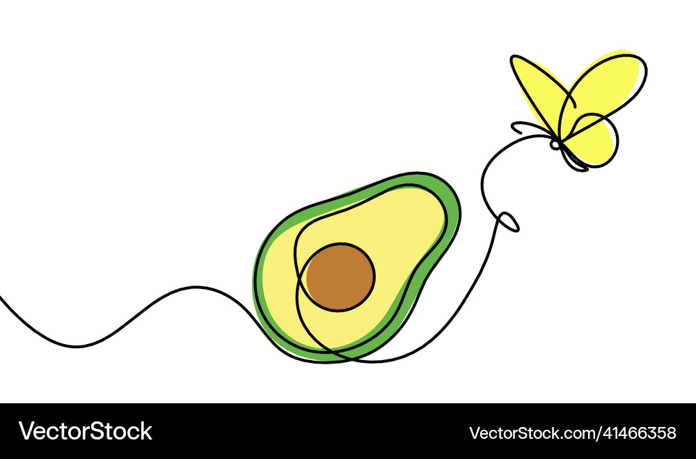 Drawing line color avocado with butterfly Vector Image