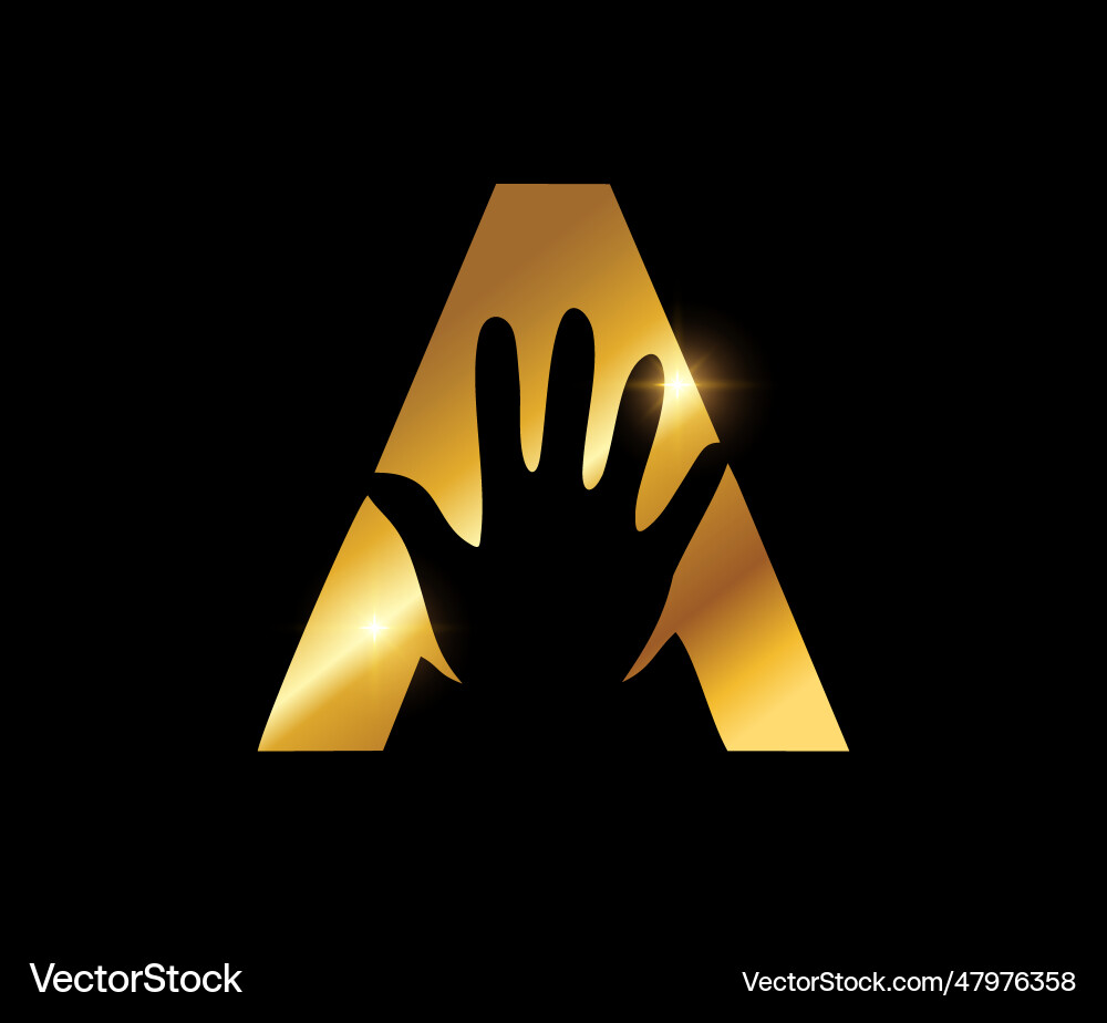 Golden hand print logo Royalty Free Vector Image