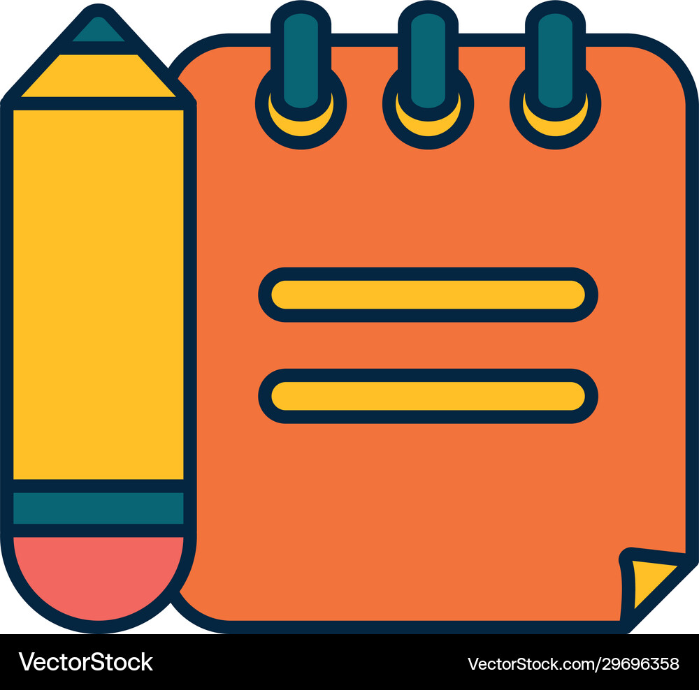 Isolated school pencil and notebook line fill Vector Image