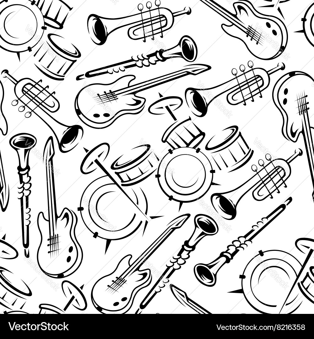 Musical instruments retro seamless pattern Vector Image