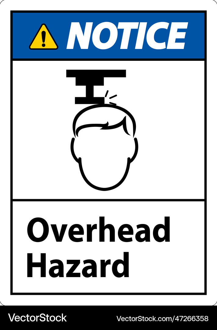 Notice overhead hazard sign on white background Vector Image