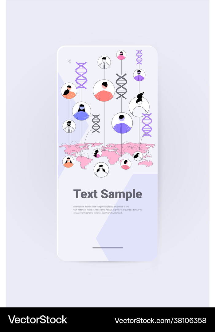 People avatars and dna structure on world map Vector Image