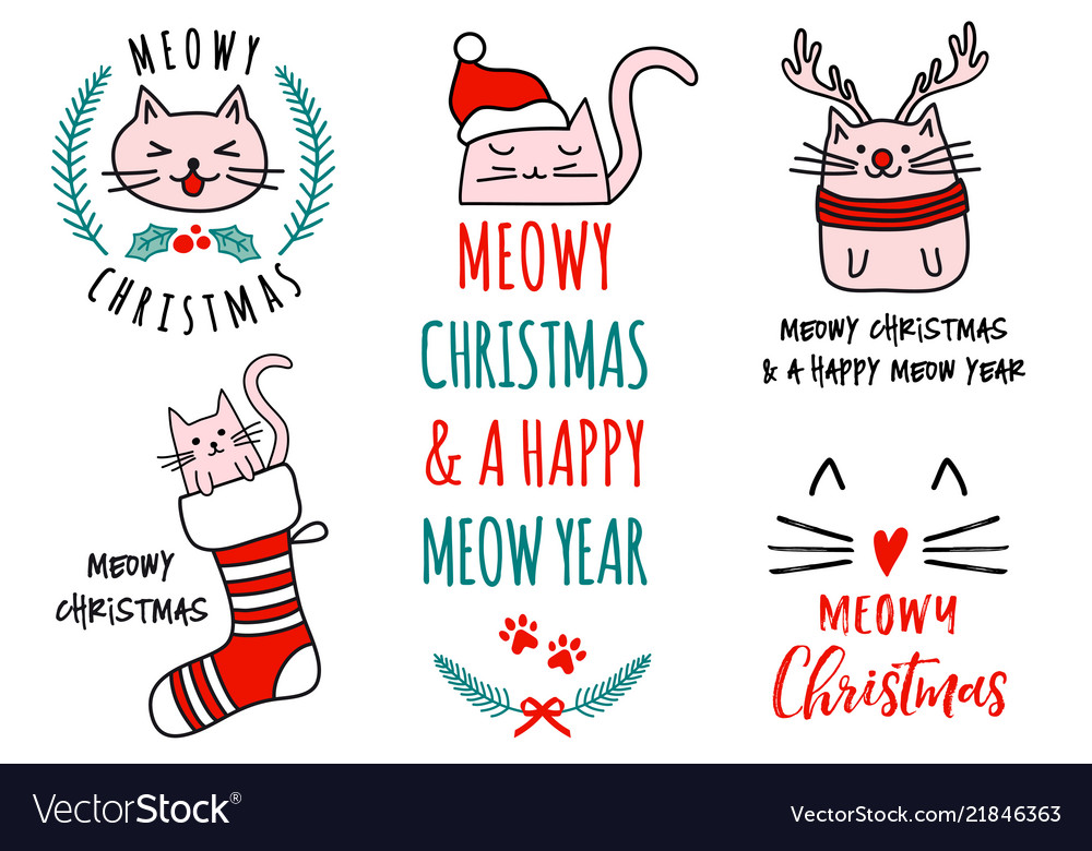 Meowy Christmas With Cute Cats Set Royalty Free Vector Image