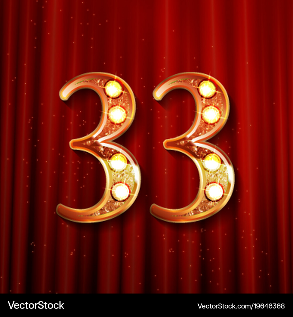 33 years anniversary with gold stylized number Vector Image