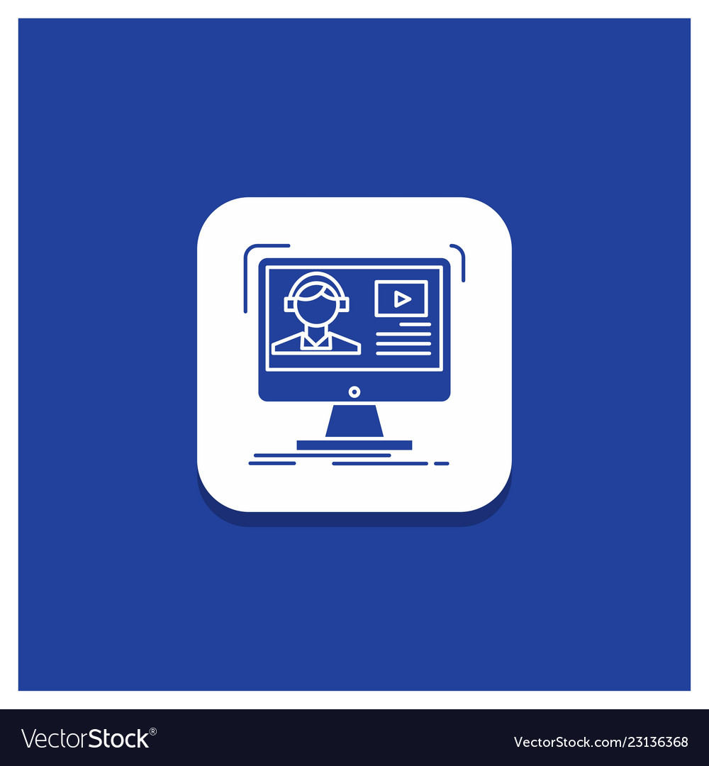 Blue round button for tutorials video media Vector Image