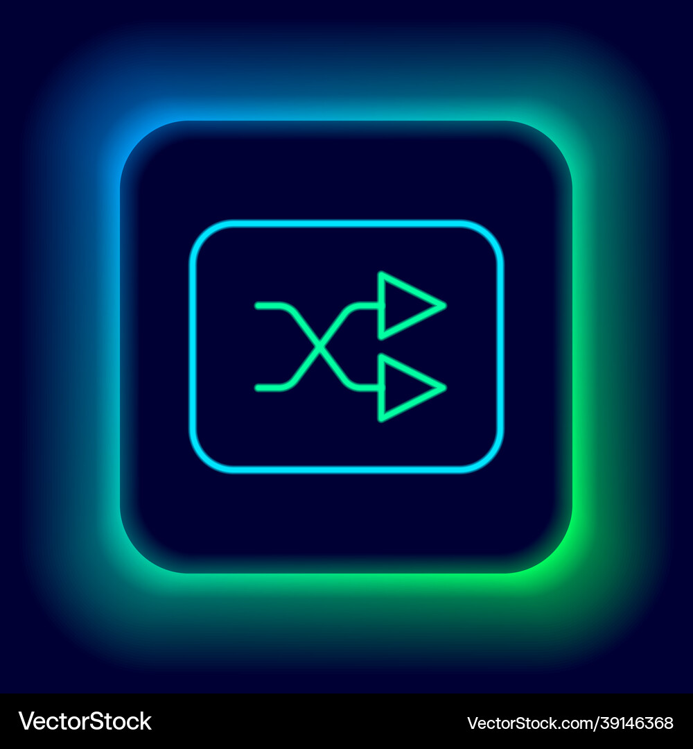 Glowing neon line arrow shuffle icon isolated Vector Image